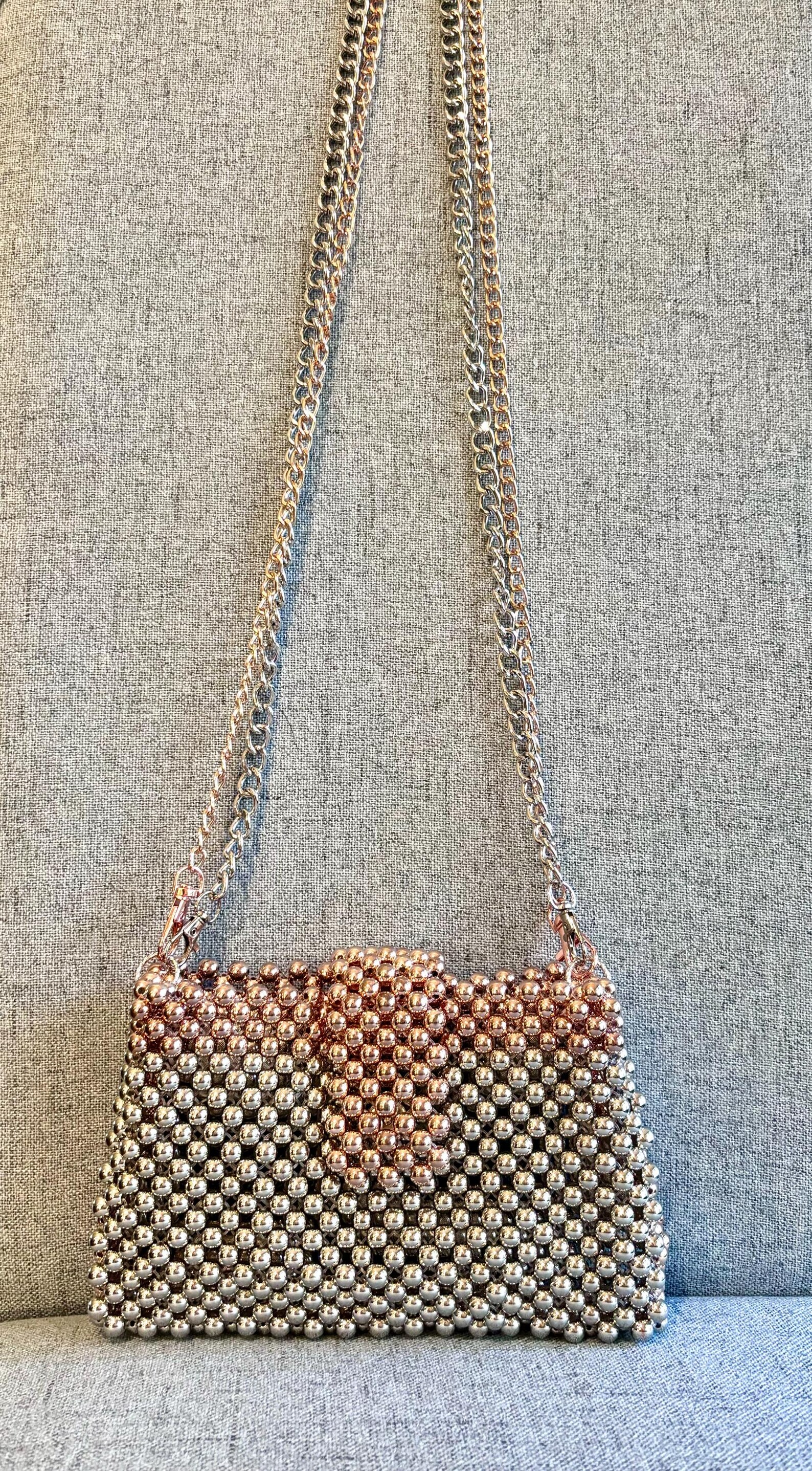 Silver & Rose Gold Beaded Handbag/shoulder Bag/crossbody/purse/clutch ...