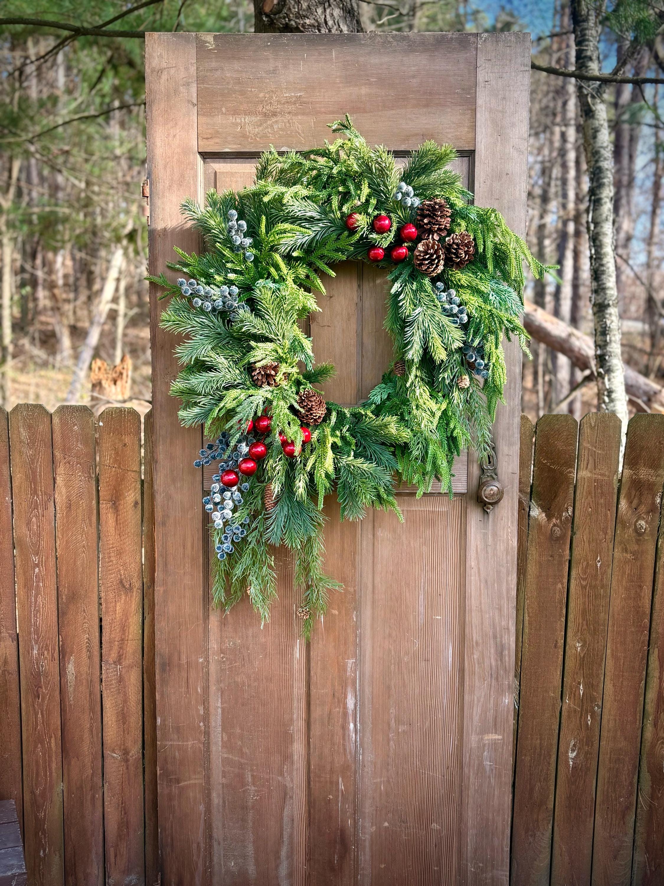 XL Christmas Wreath, Natural Looking, Traditional Wreath, Rustic Wreath ...