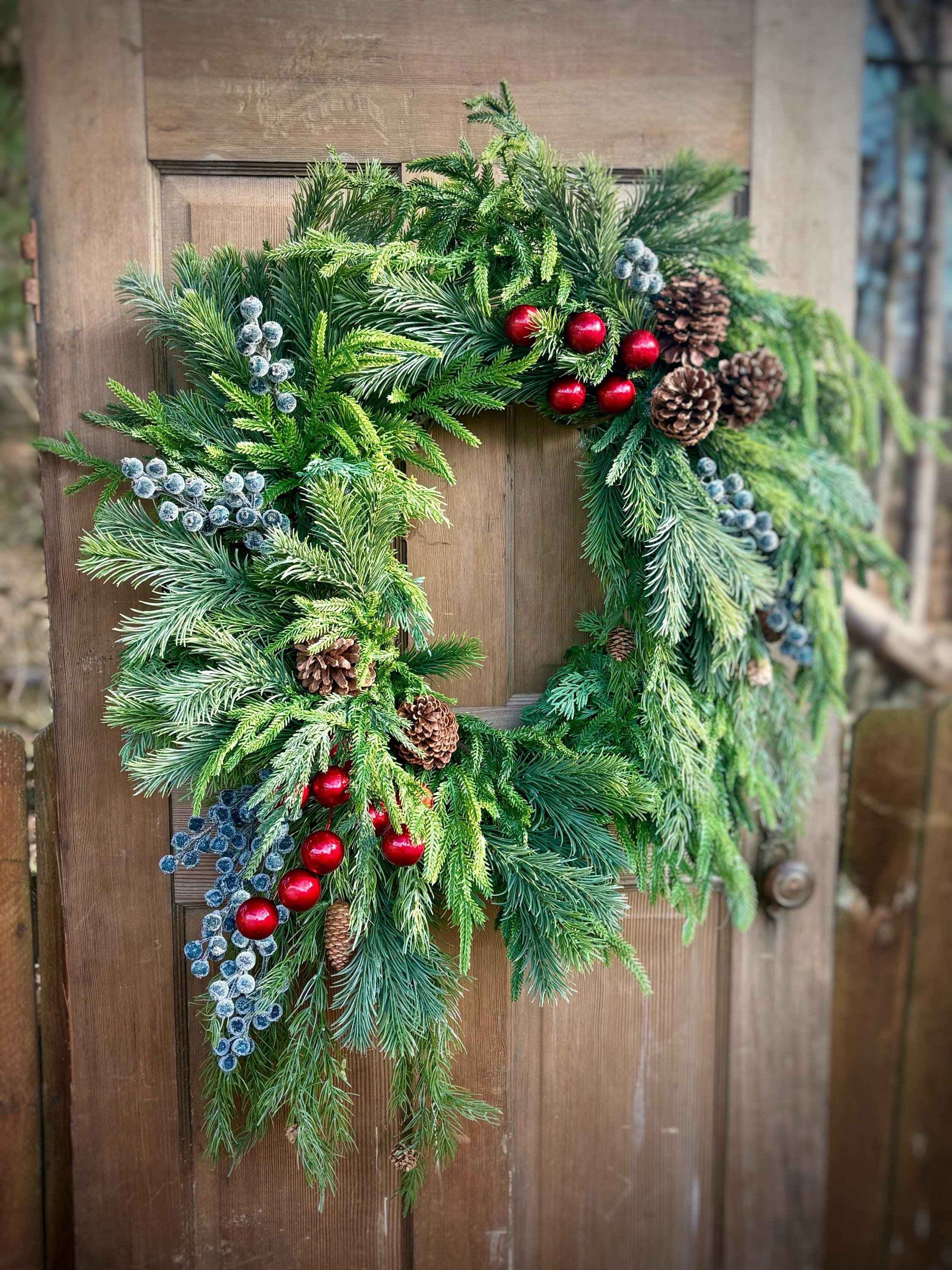 XL Christmas Wreath, Natural Looking, Traditional Wreath, Rustic Wreath ...