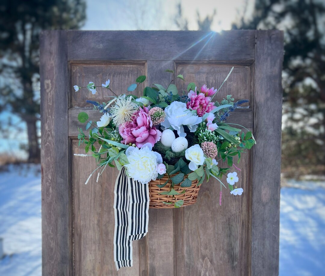 Spring Wreath, Easter Basket, Hanging Basket, Easter Centerpiece, Birds ...