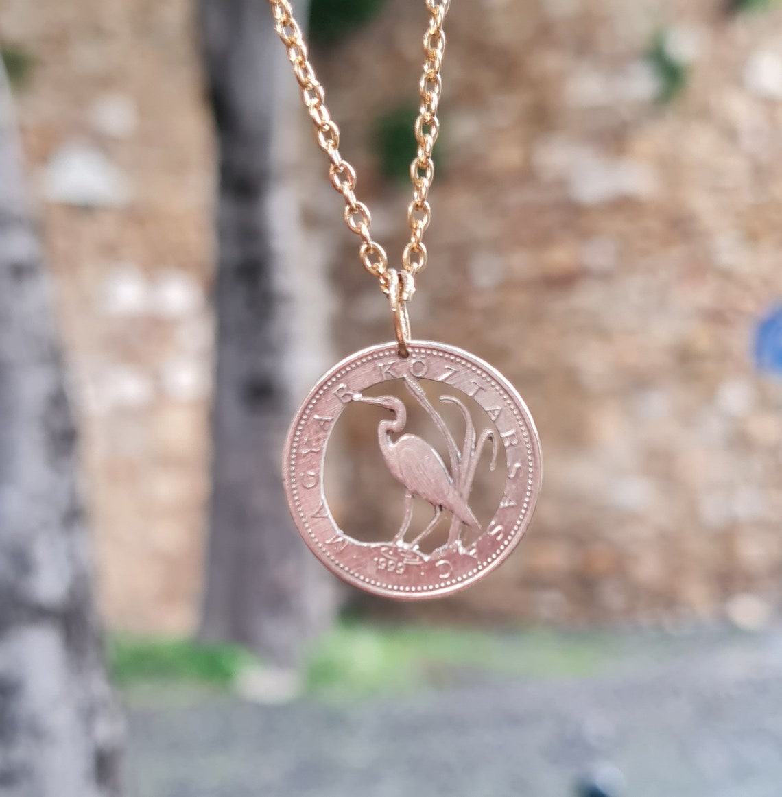 Cut Coin Hungary Coin White heron Coin Pendant and | Etsy