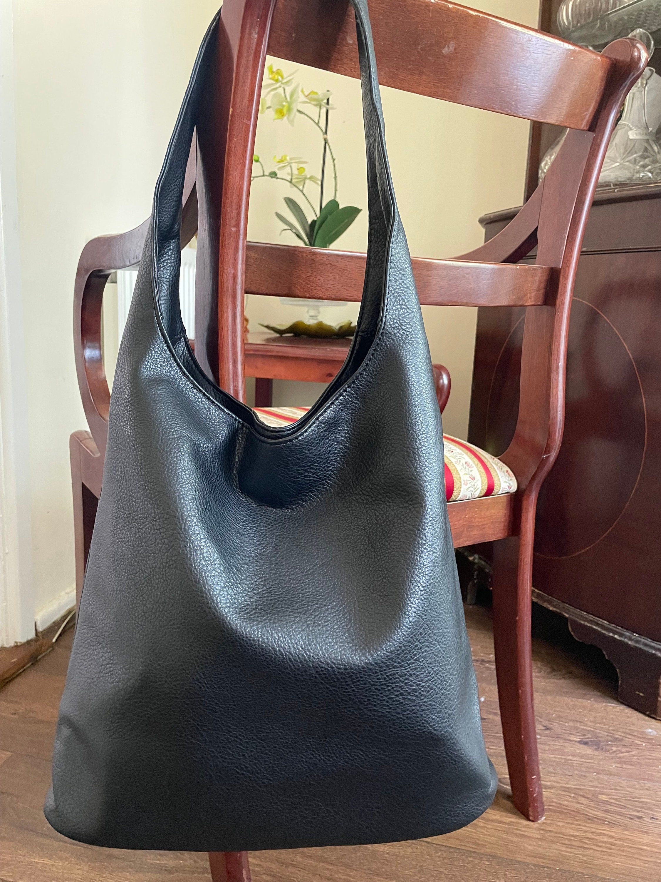 Black Vegan Leather Hobo Bag: Large Slouchy Shoulder Tote - Etsy
