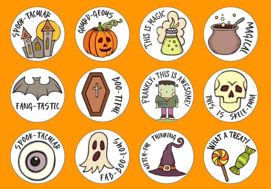 Cute, Circle Halloween Pun Praise Stickers, Teacher Stickers, Gift ...