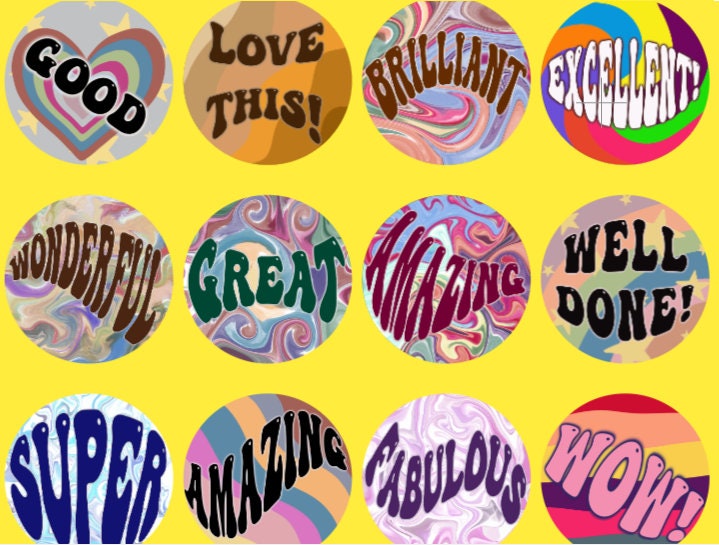 Retro Groovy Positive Affirmation Stickers Reward Teacher - Etsy