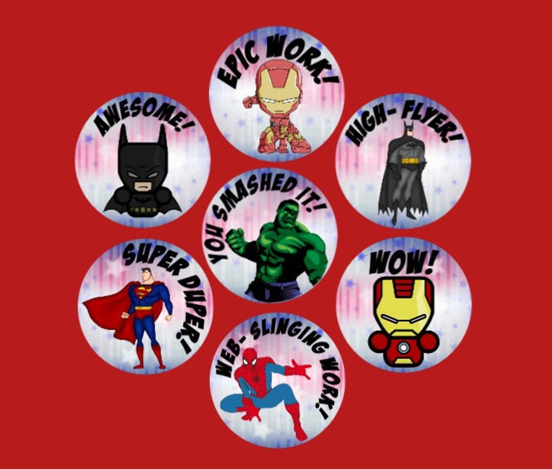 Circle Superhero-themed Praise Stickers, Teacher, Gift, Praise ...