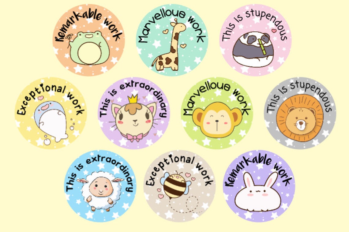 Cute Animal Themed Praise Stickers, Teacher, Gift, Positive Affirmation ...