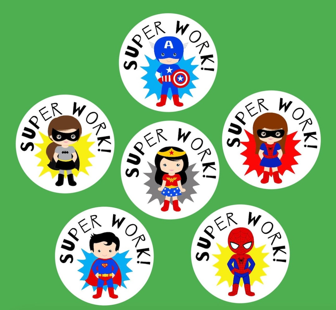Circle Superhero-themed Praise Stickers, Teacher Stickers, Gift ...