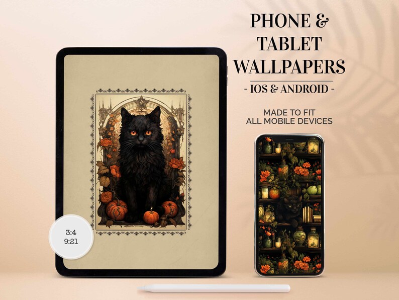 Desktop Organizer Black Cat Halloween Wallpaper Vintage Gothic Art Cute ...