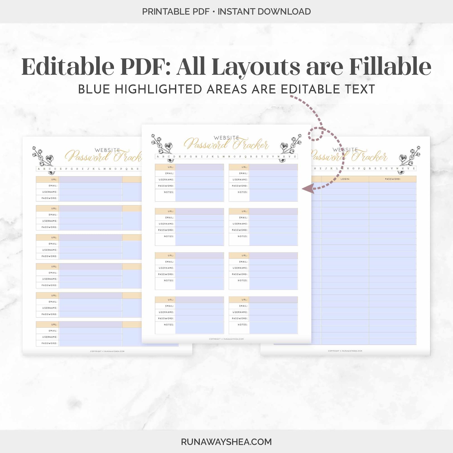 Editable Password Tracker Printable | Fillable Password Log PDF ...