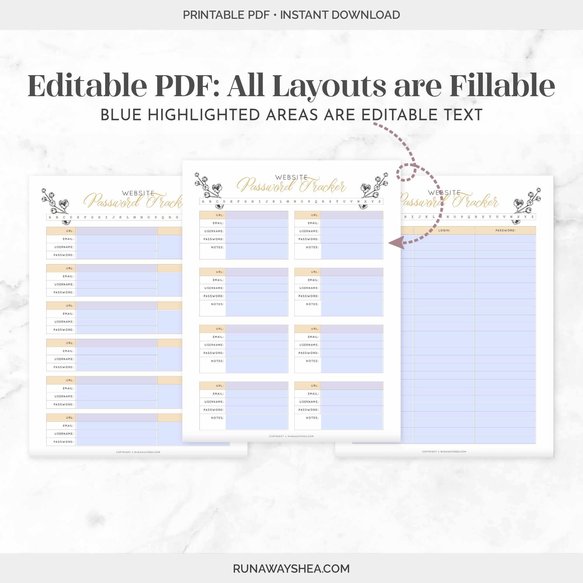 Editable Password Tracker Printable | Fillable Password Log PDF ...