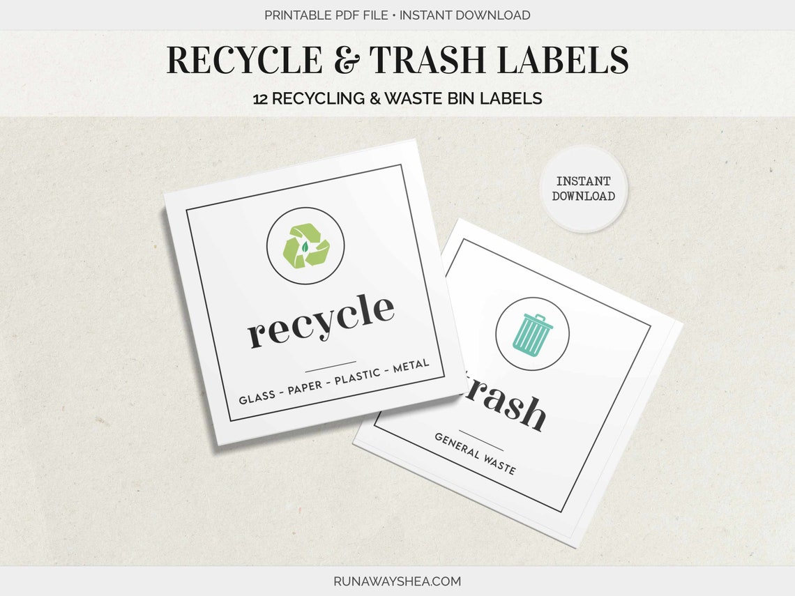 Printable Trash & Recycle Labels for Recycling Bins Eco Friendly ...