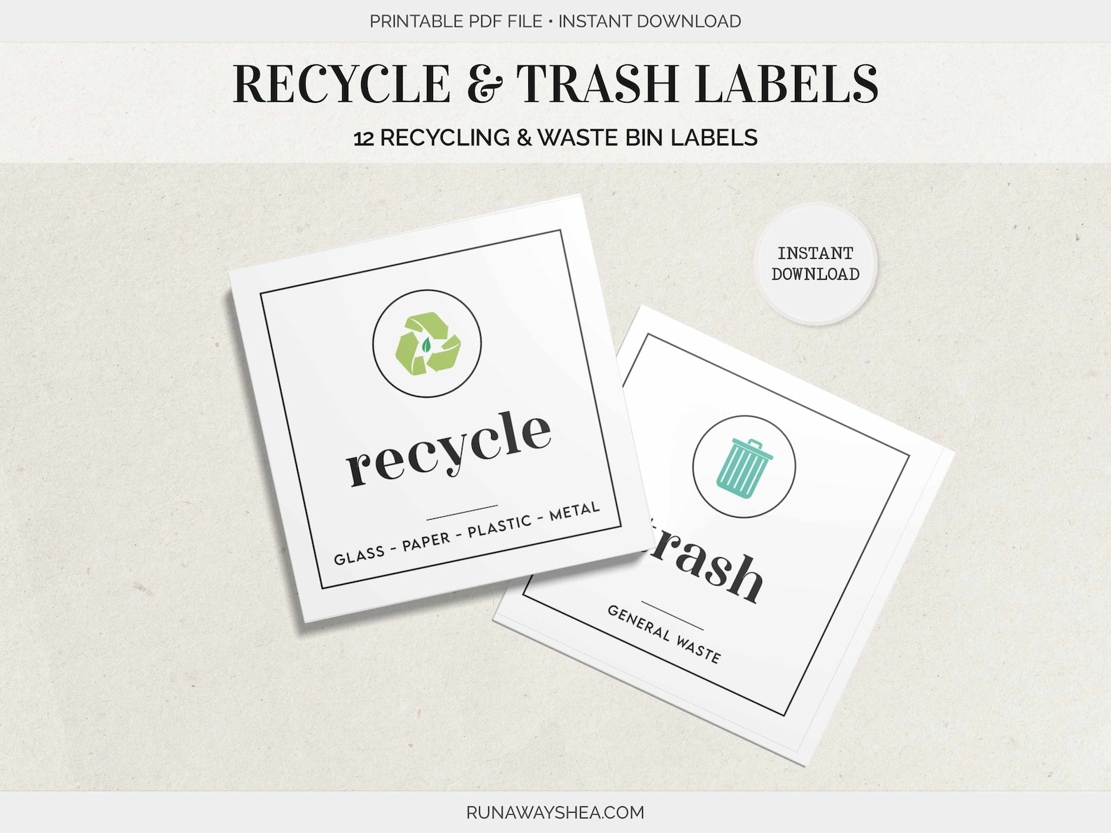 Printable Trash & Recycle Labels For Recycling Bins | Eco Friendly