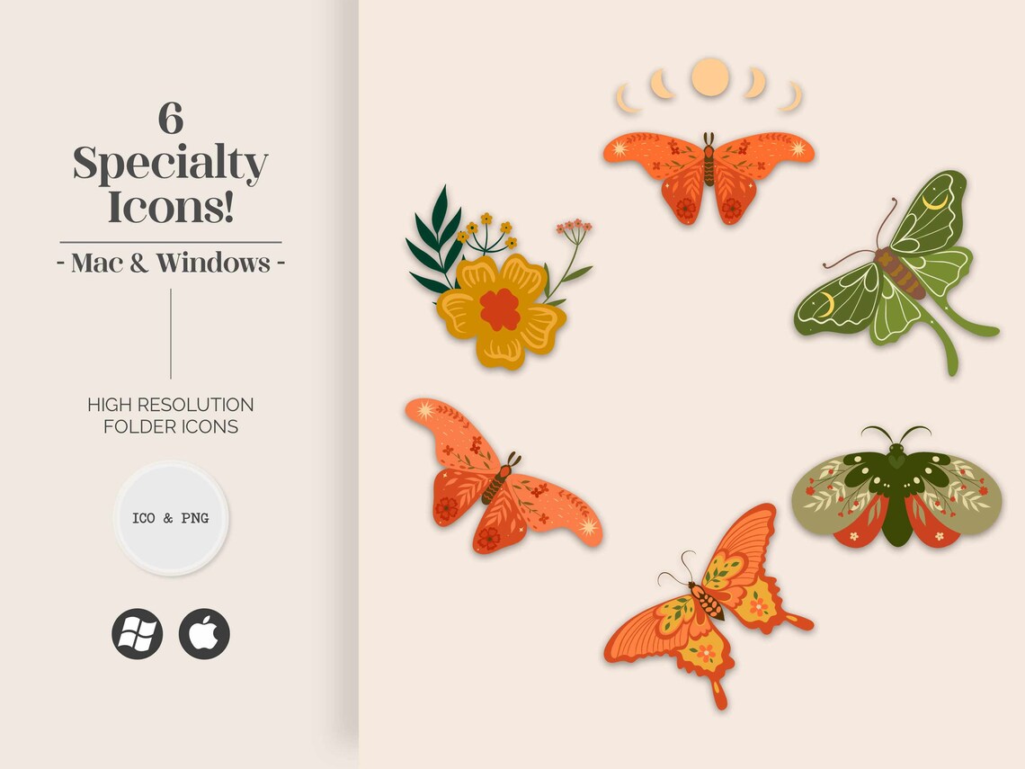 Boho Moth Desktop Wallpaper Organizer Desktop Wallpaper Set - Etsy UK