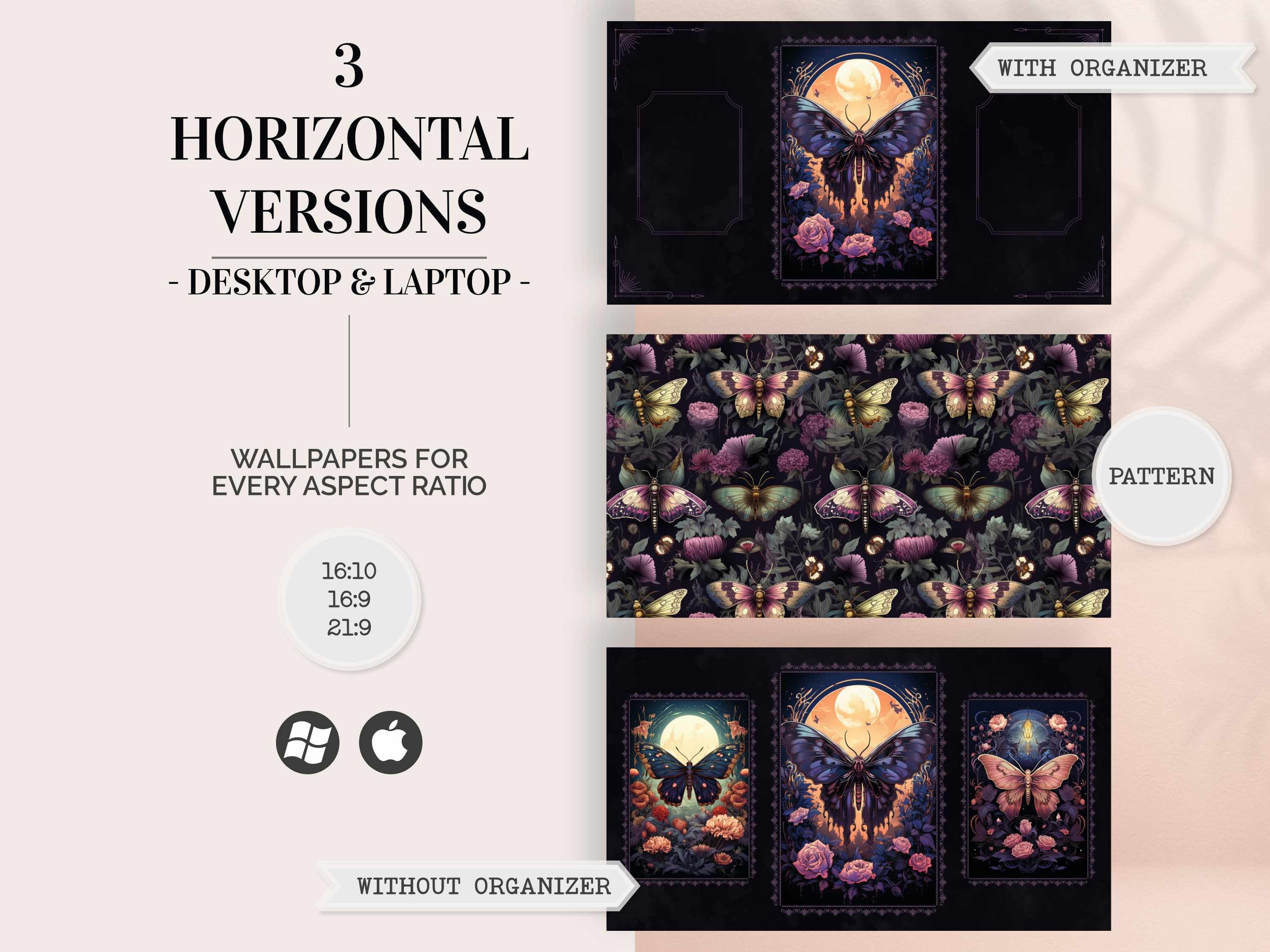 Desktop Organizer Moon Moth Wallpaper Vintage Gothic Art Dark Academia ...