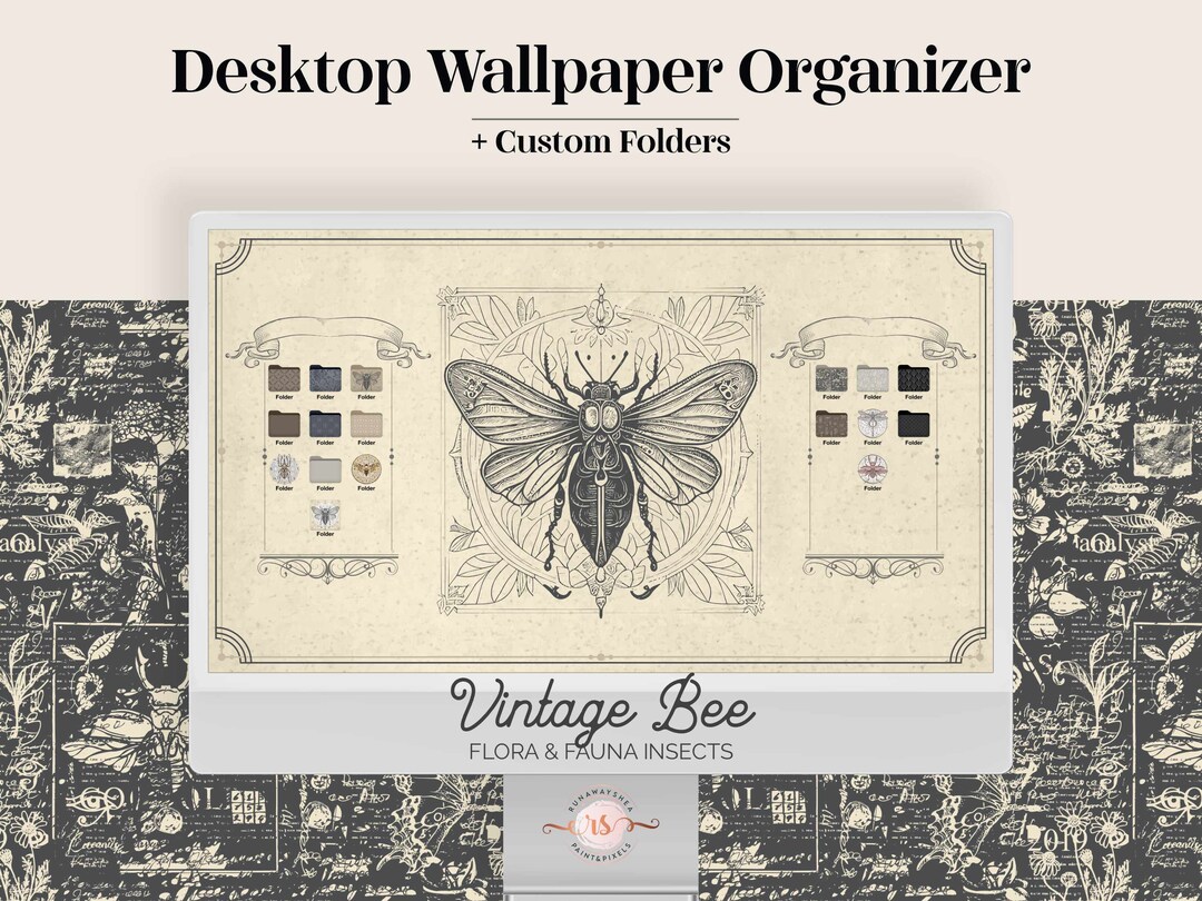 Desktop Organizer Vintage Bee Wallpaper - Victorian Line Art Light ...
