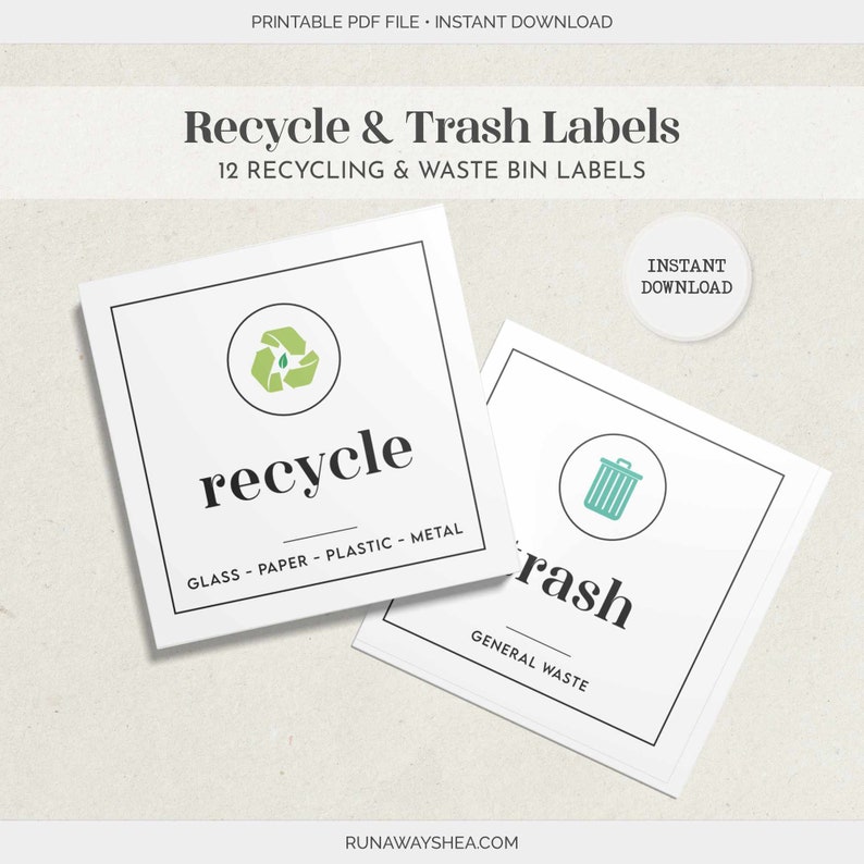 Printable Trash & Recycle Labels For Recycling Bins Eco - Etsy