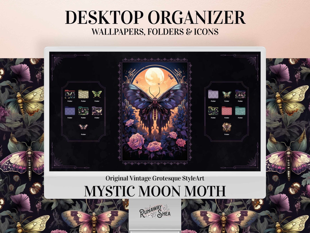 Desktop Organizer Moon Moth Wallpaper - Vintage Gothic Art Dark ...