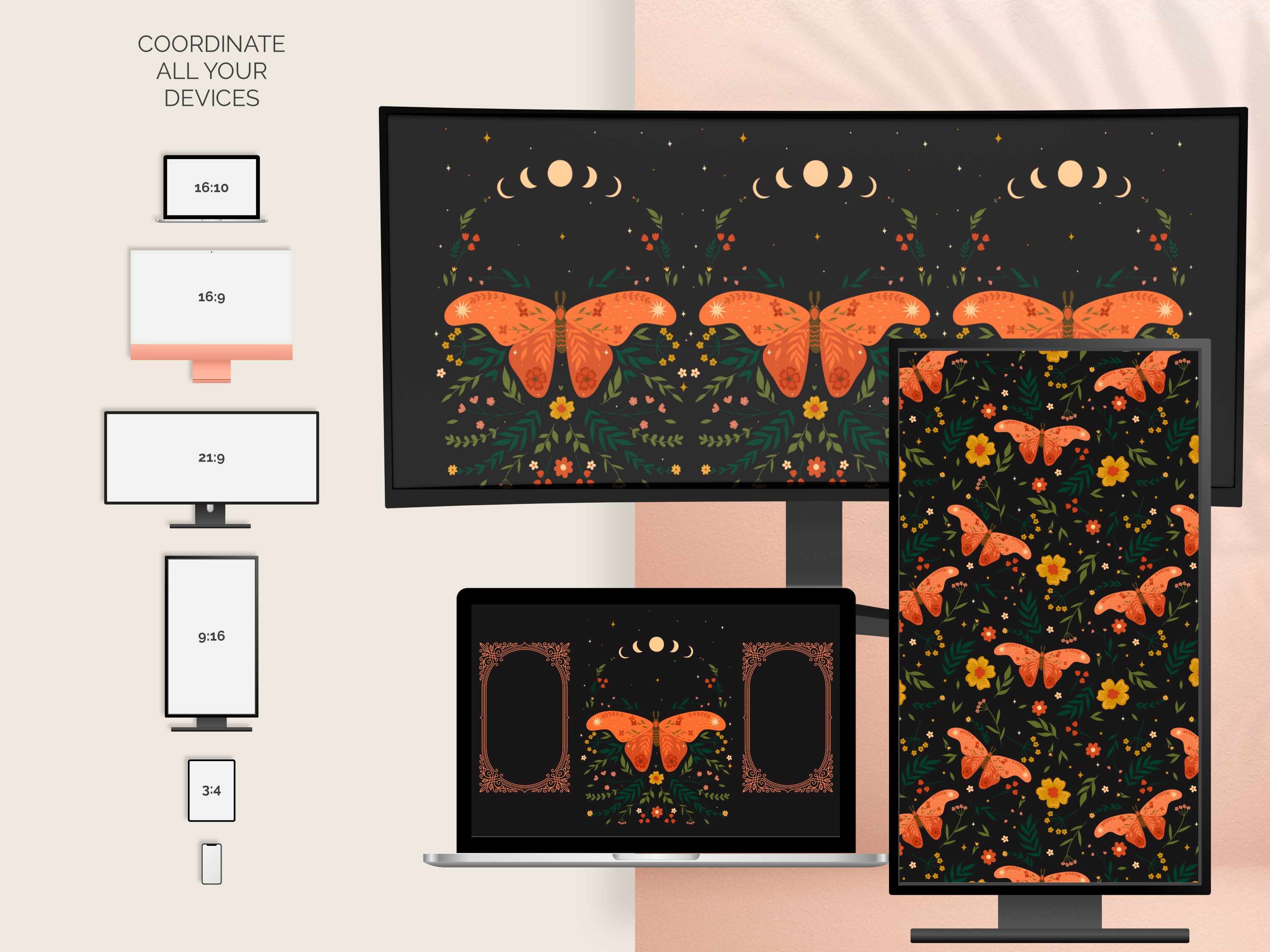 Boho Moth Desktop Wallpaper Organizer Desktop Wallpaper Set - Etsy UK