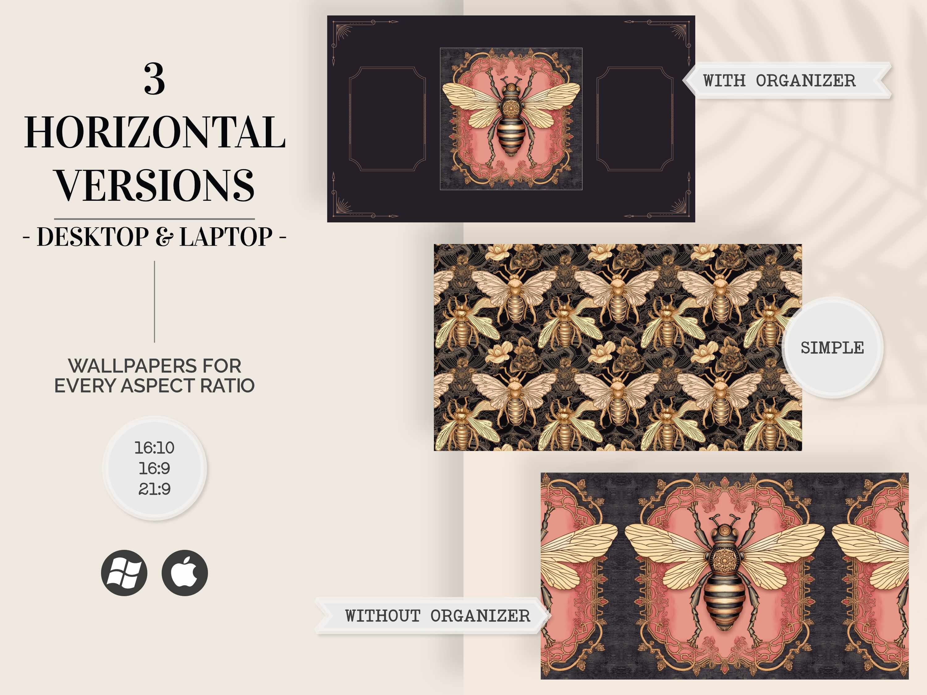 Desktop Organizer Art Nouveau Bee Wallpaper - Vintage Art Light ...