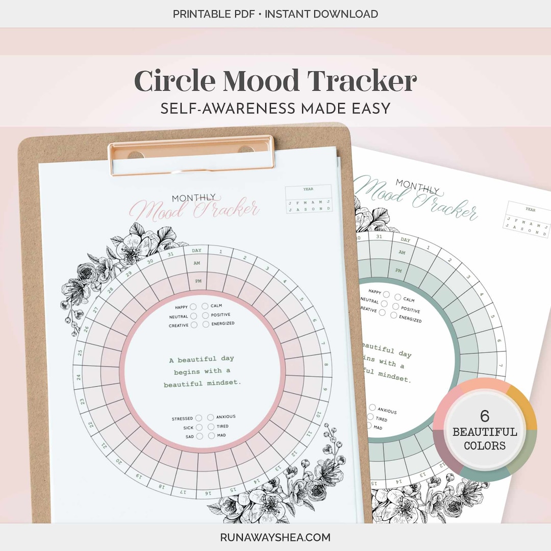 Printable Circle Mood Tracker | Monthly Mood Planner in 6 Colors ...