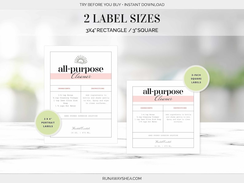 Editable Cleaning Labels for Spray Bottles | DIY Natural Homemade ...