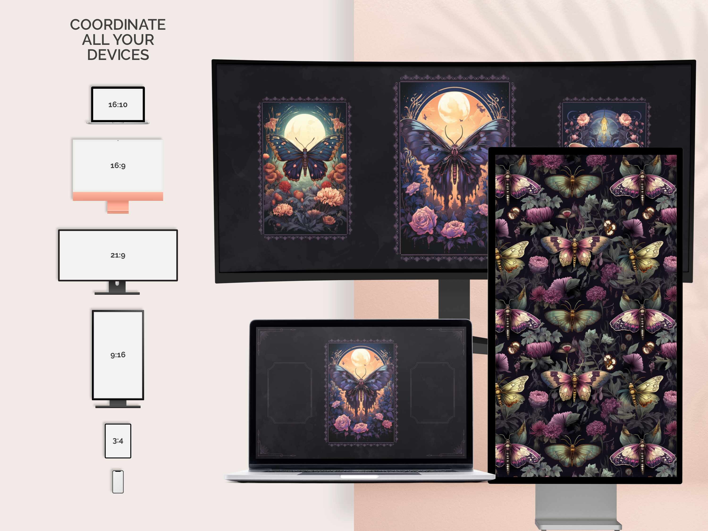 Desktop Organizer Moon Moth Wallpaper Vintage Gothic Art Dark Academia ...