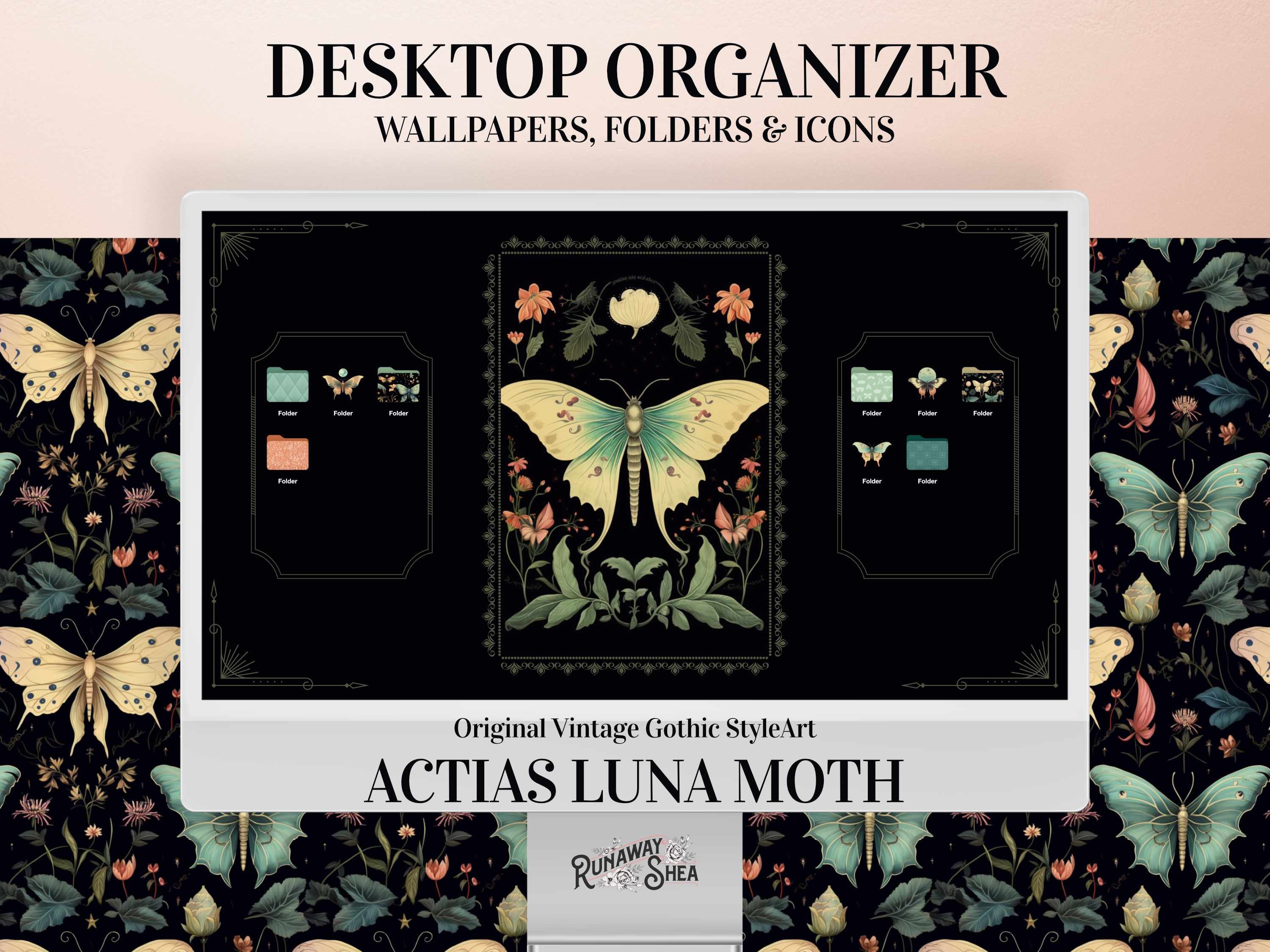 Desktop Organizer Luna Moon Moth Wallpaper - Vintage Gothic Art Dark ...