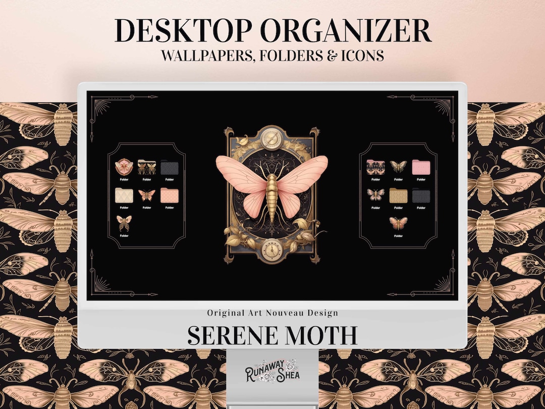 Desktop Organizer Dark Academia Moth Wallpaper - Vintage Art ...