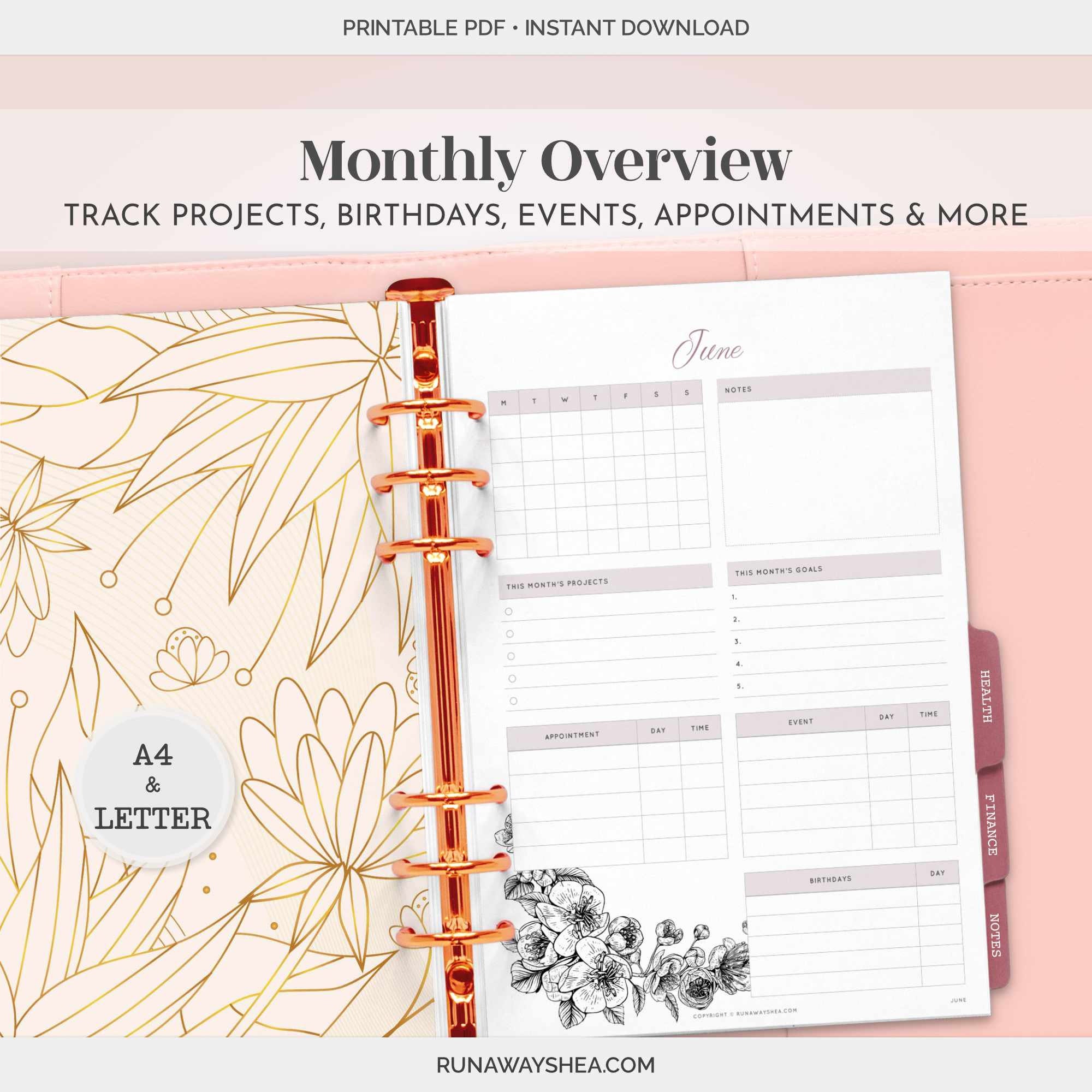 Monthly Overview Planner Printable 12 Month at a Glance - Etsy