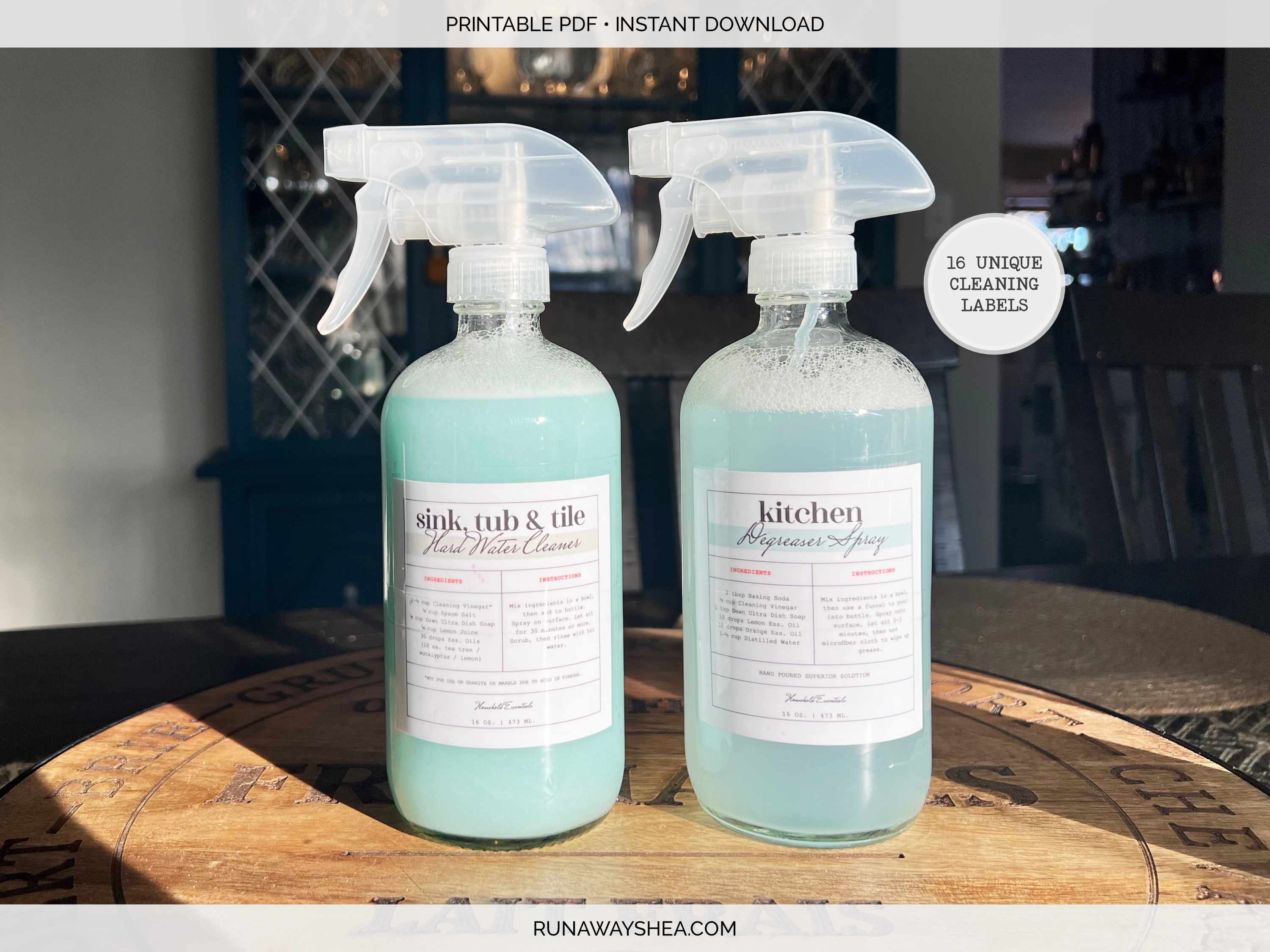 Printable Cleaning Label Bundle for 16 Oz Spray Bottles | Cleaner ...