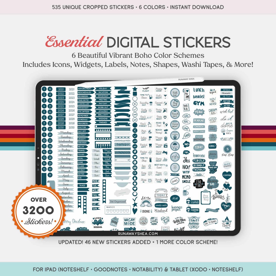 Digital Planner Stickers Bundle For Goodnotes | 3200+ Vibrant Boho 