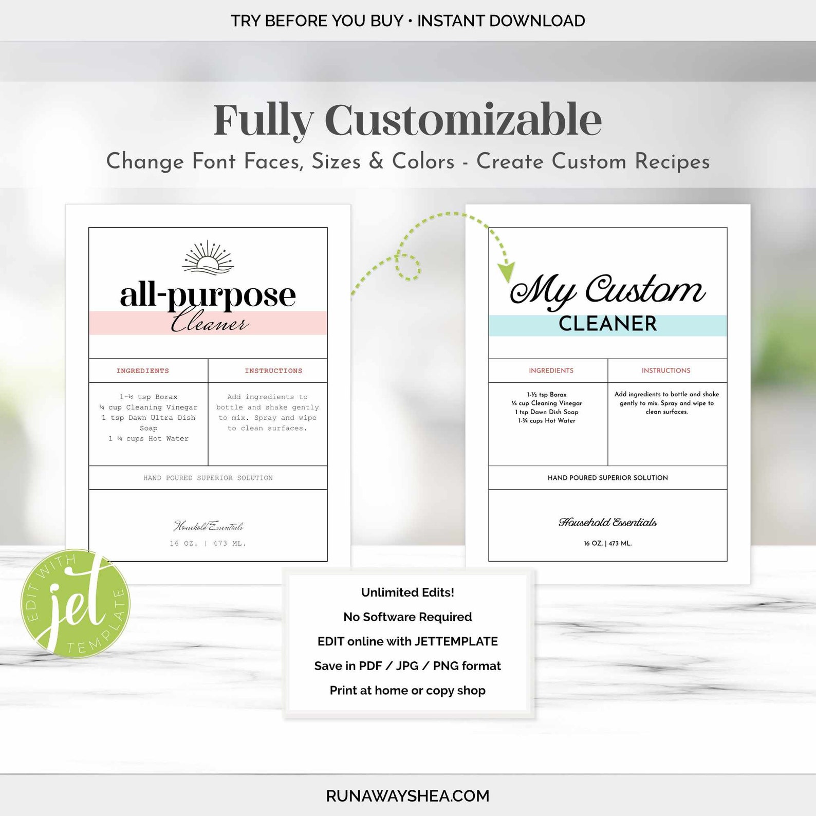 Editable Cleaning Label Template for 16 Oz Spray Bottles | Etsy