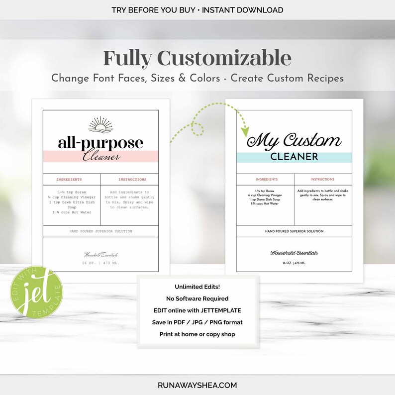 Editable Cleaning Label Template for 16 Oz Spray Bottles | Etsy