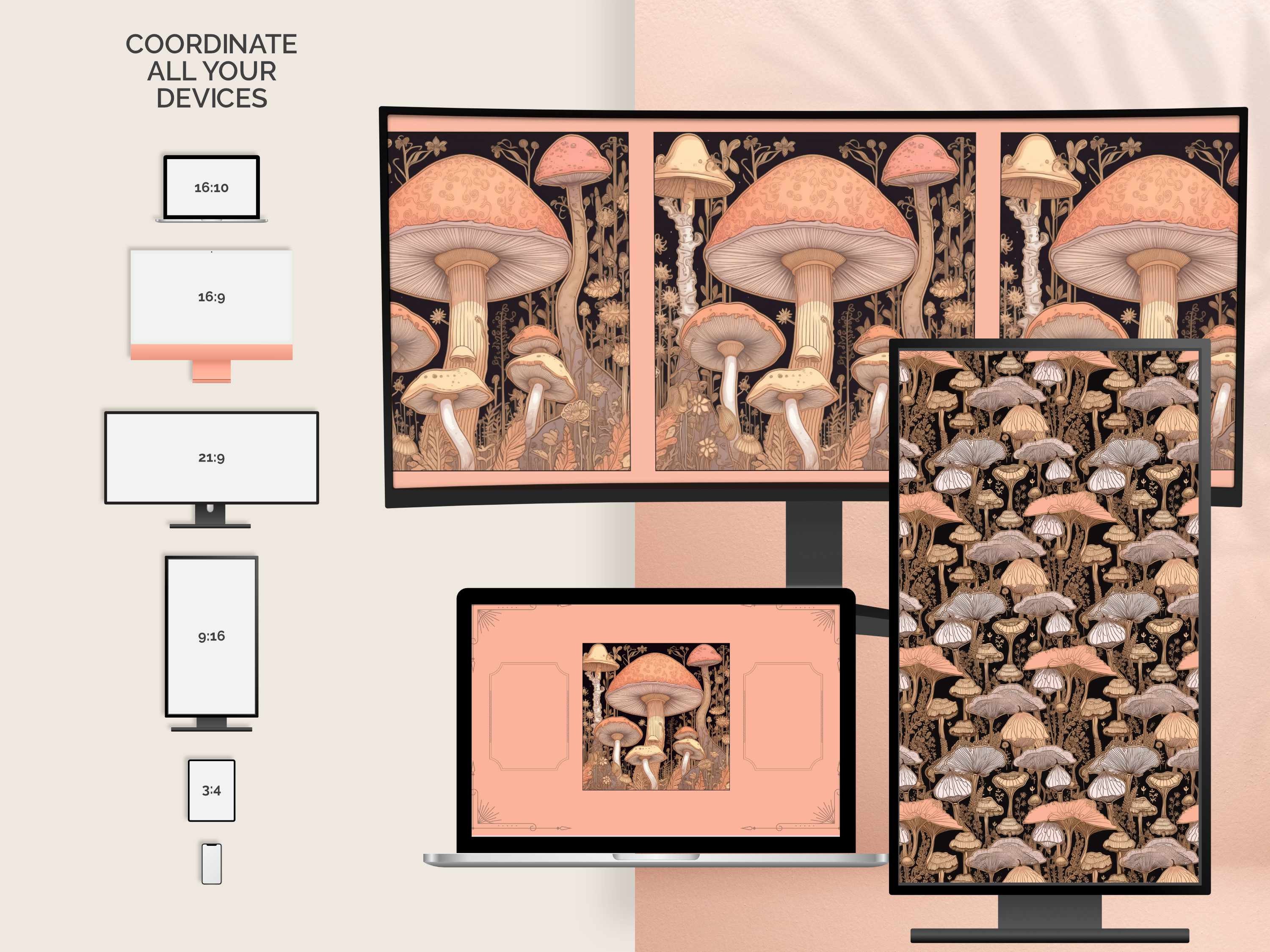 Desktop Organizer Cottagecore Mushroom Wallpaper - Vintage Art ...