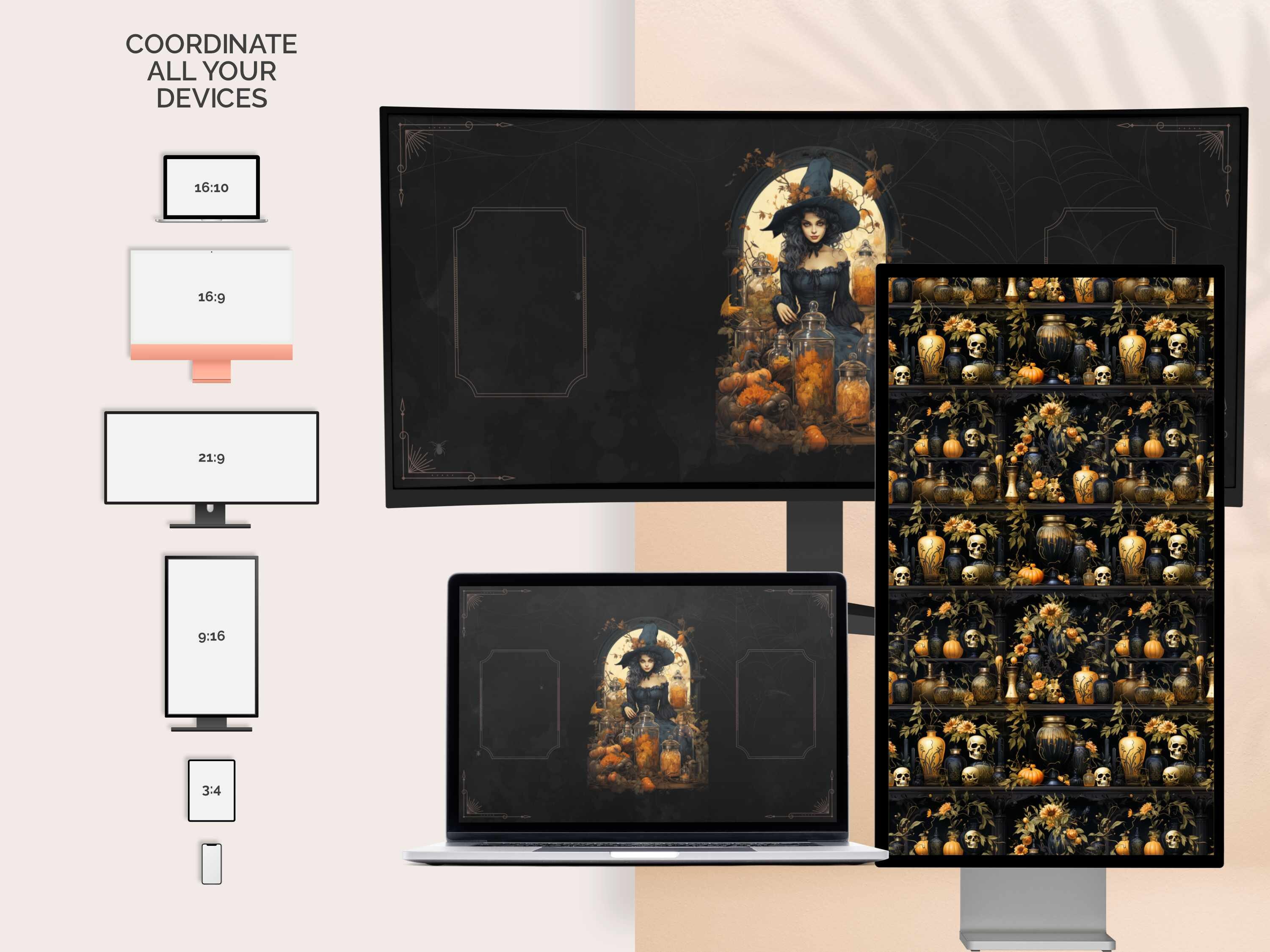 Desktop Organizer Witches Potion Halloween Wallpaper - Vintage Gothic ...