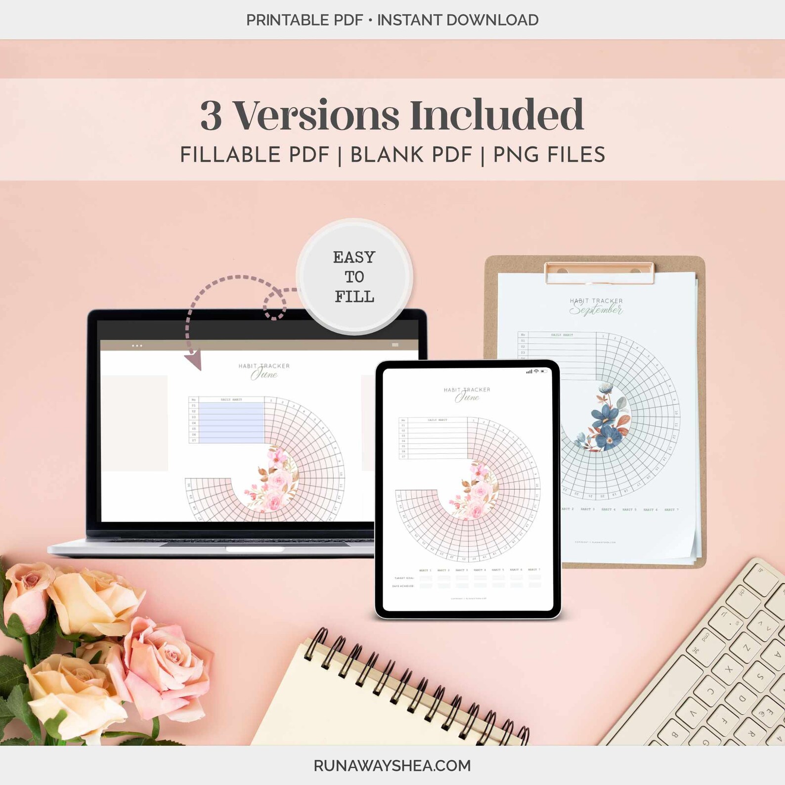 Feminine 12-month Habit Tracker Printable | Floral ADHD Mood Goal ...