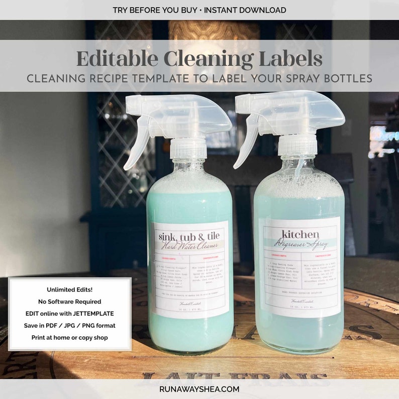 Editable Cleaning Label Template for 16 Oz Spray Bottles | Etsy
