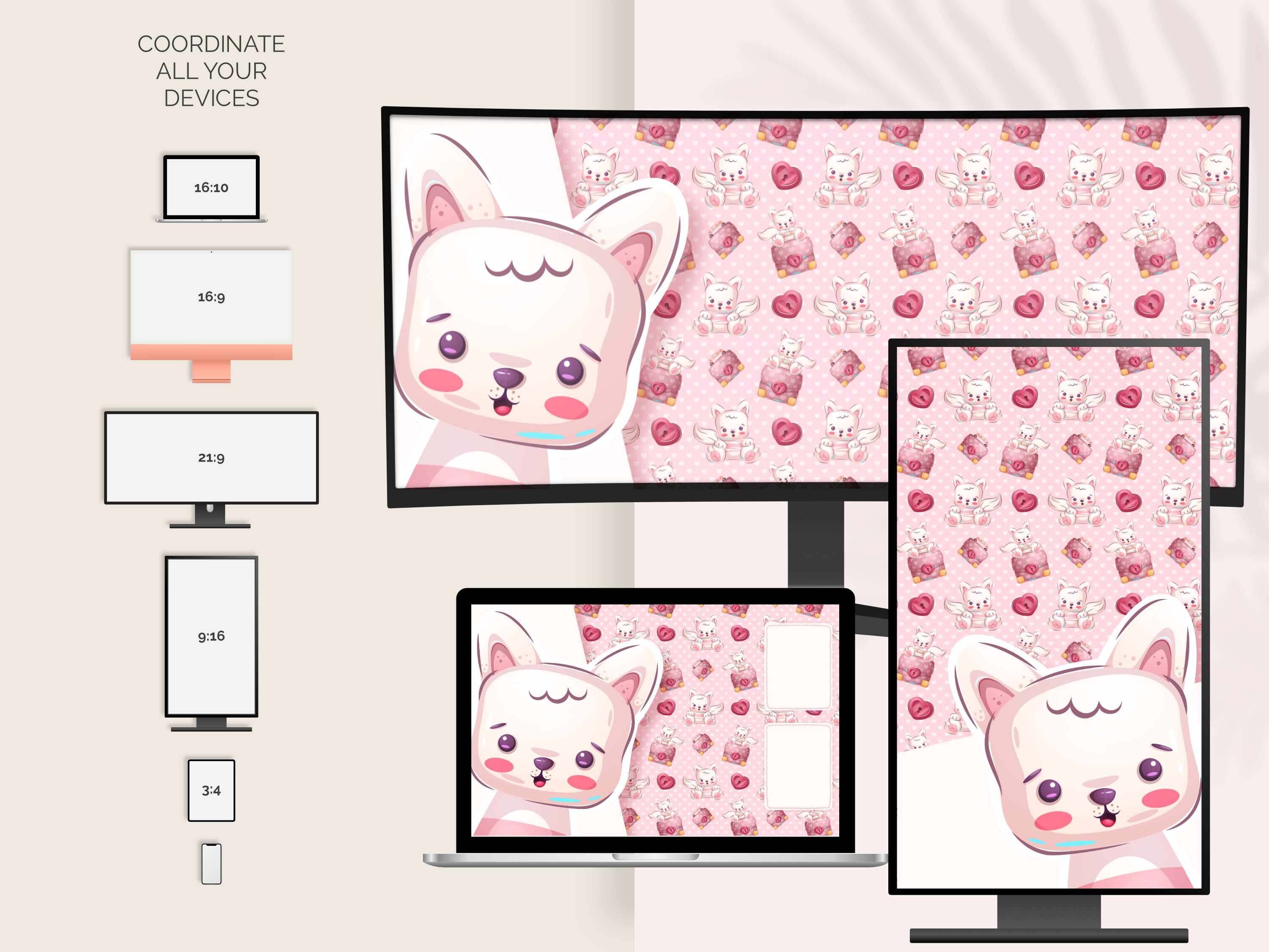 Cute Pink Kitten Desktop Wallpaper Organizer Illustrated Kitty Cats Art ...
