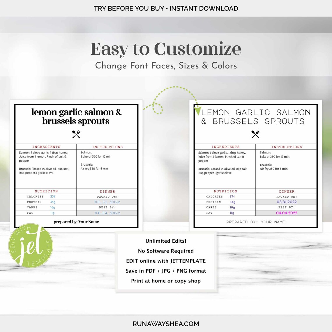 Editable Meal Plan Labels for Meal Prep Containers Freezer - Etsy