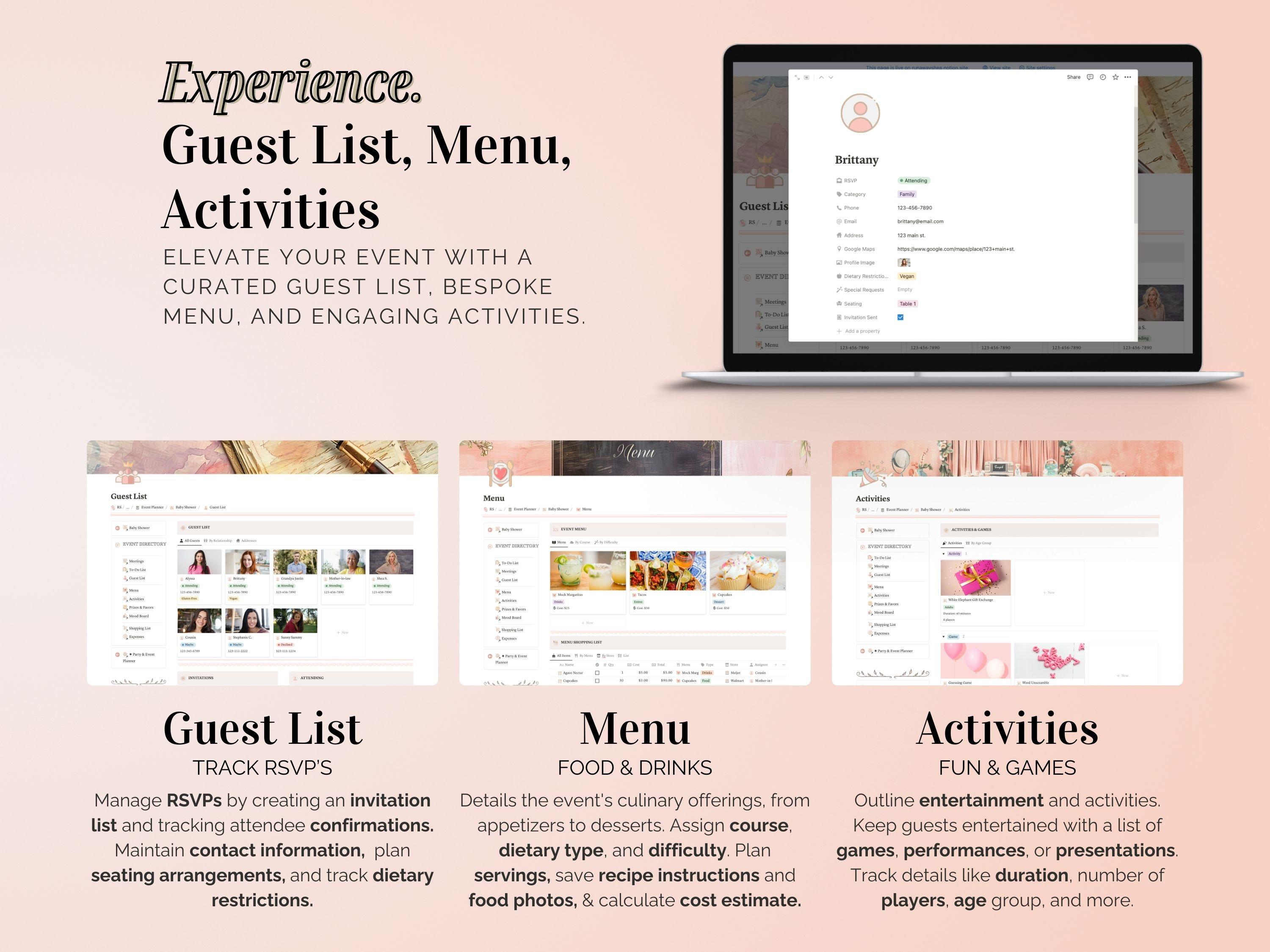 Notion Template Event Planner - Digital Party Planning Template, Guest ...