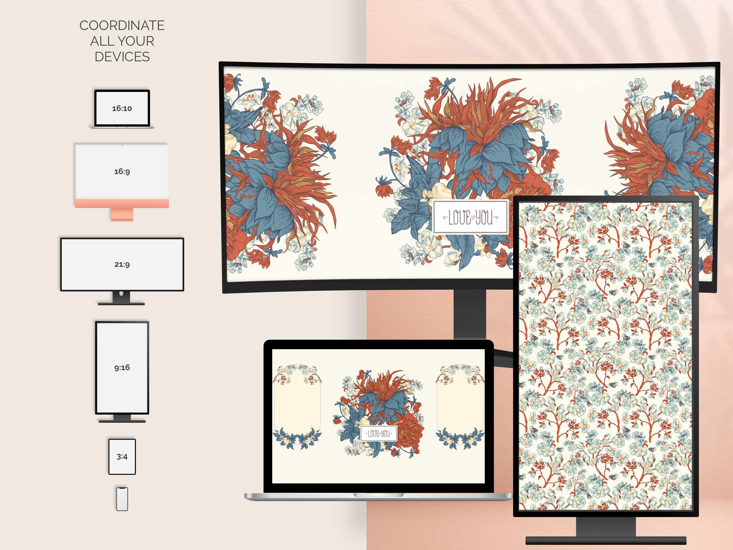 Vintage Flower Art Desktop Wallpaper Baroque Art Illustrated Floral ...