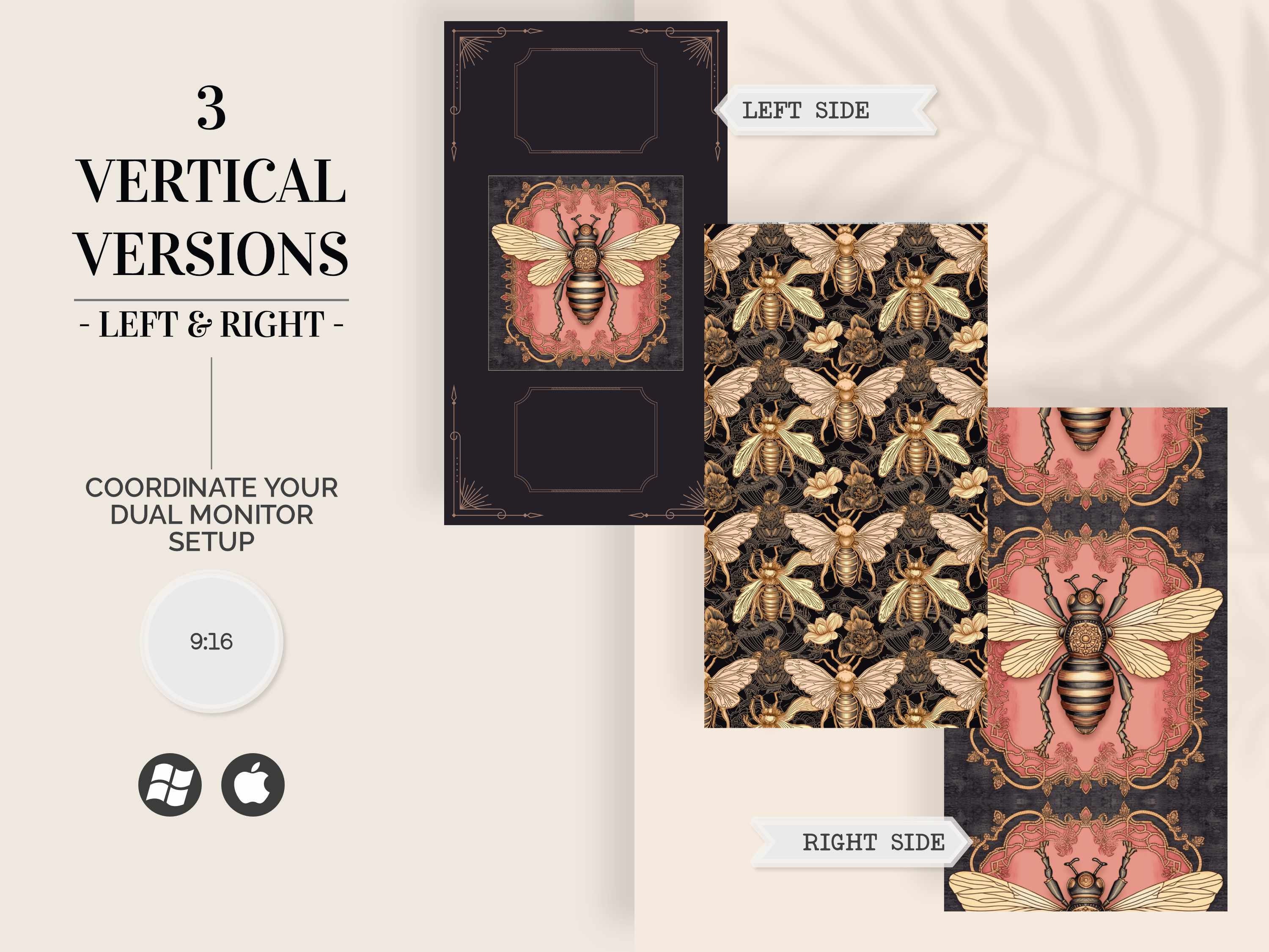 Desktop Organizer Art Nouveau Bee Wallpaper - Vintage Art Light ...