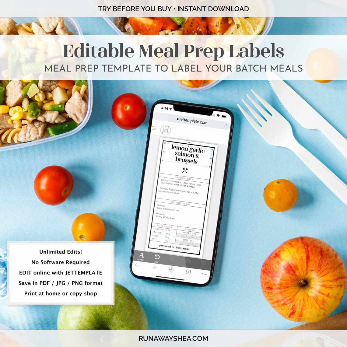 Editable Meal Plan Labels for Meal Prep Containers Freezer - Etsy