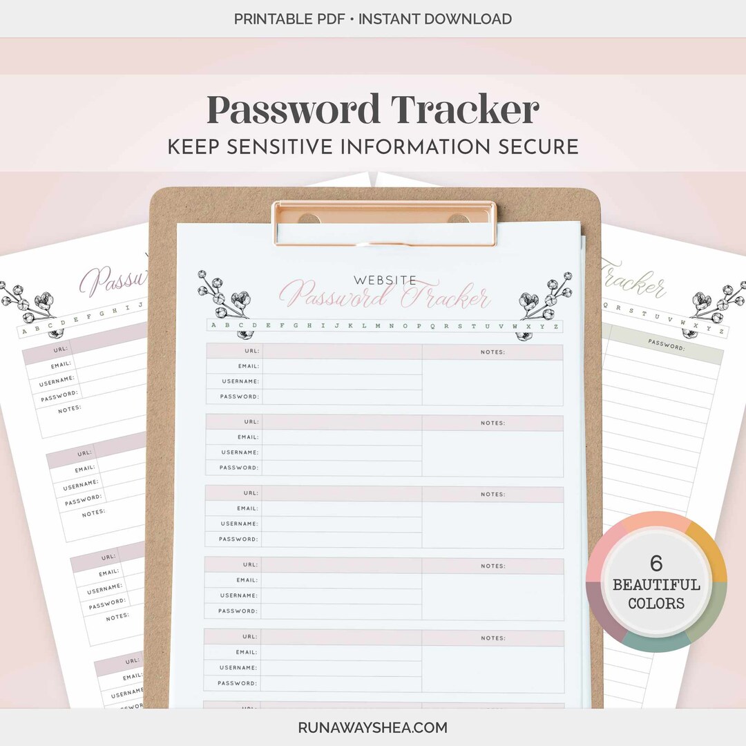 Editable Password Tracker Printable | Fillable Password Log PDF ...