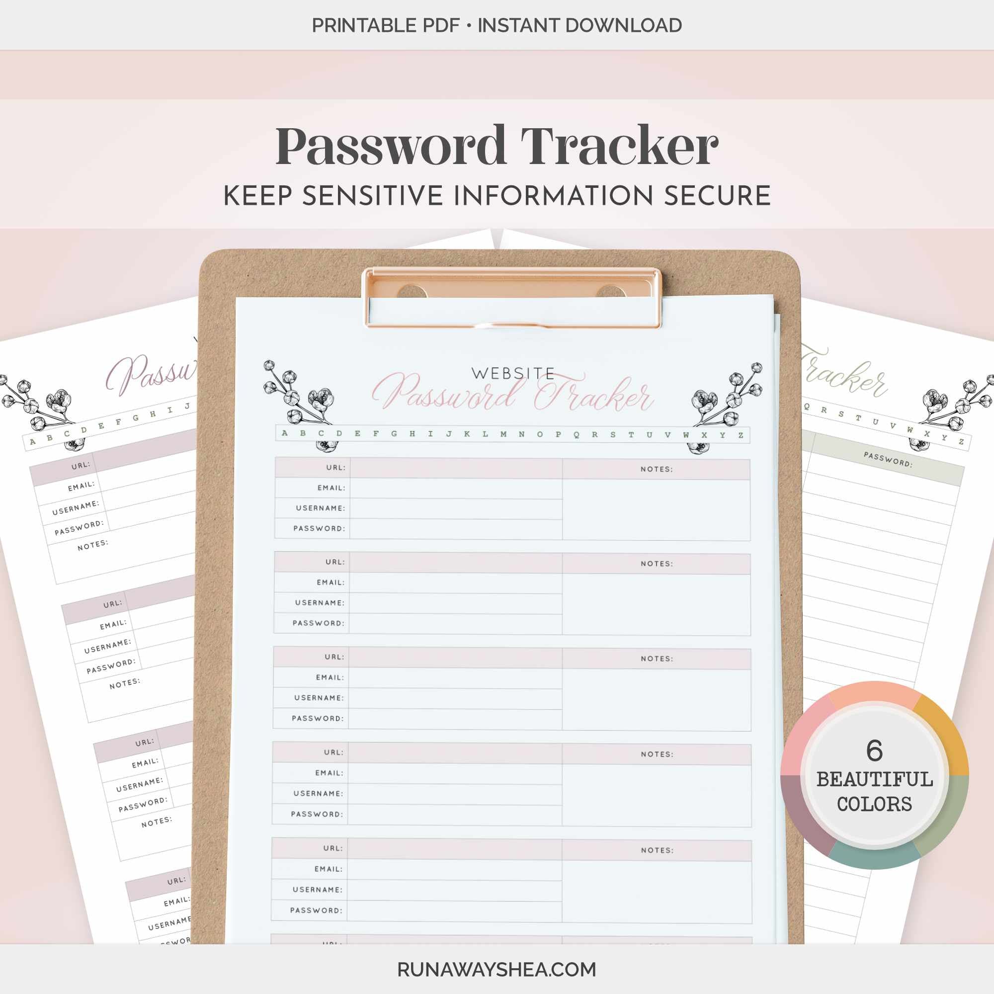 Editable Password Tracker Printable | Feminine Floral Fillable Password ...