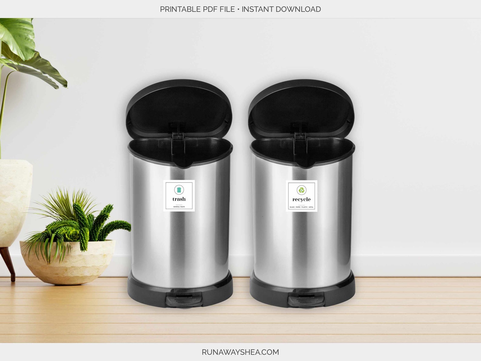 Printable Trash & Recycle Labels For Recycling Bins Eco Friendly