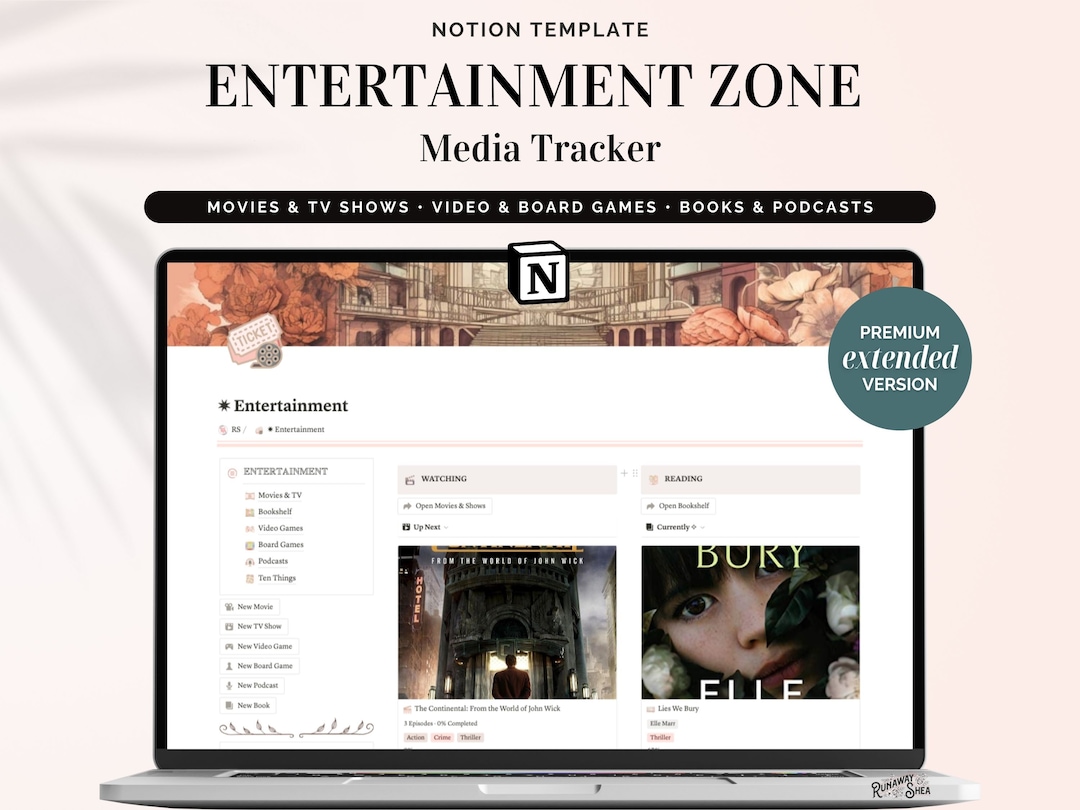 Notion Template Media Tracker - Entertainment Zone Movie & TV Dashboard, Book Nook Reading ...