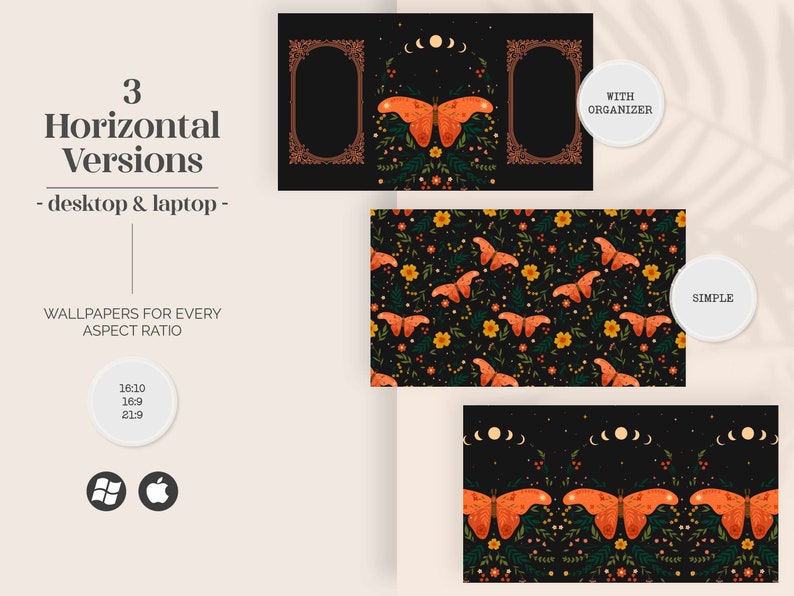 Boho Moth Desktop Wallpaper Organizer Desktop Wallpaper Set - Etsy UK
