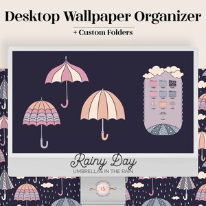 Rainy Day Desktop Wallpaper Organizer - Dark Umbrella Art Cottagecore ...