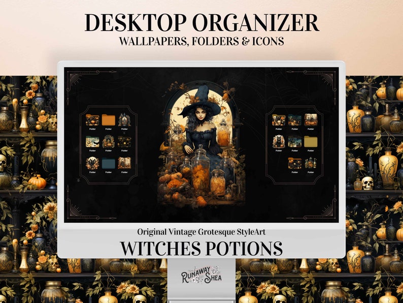 Desktop Organizer Witches Potion Halloween Wallpaper - Vintage Gothic ...